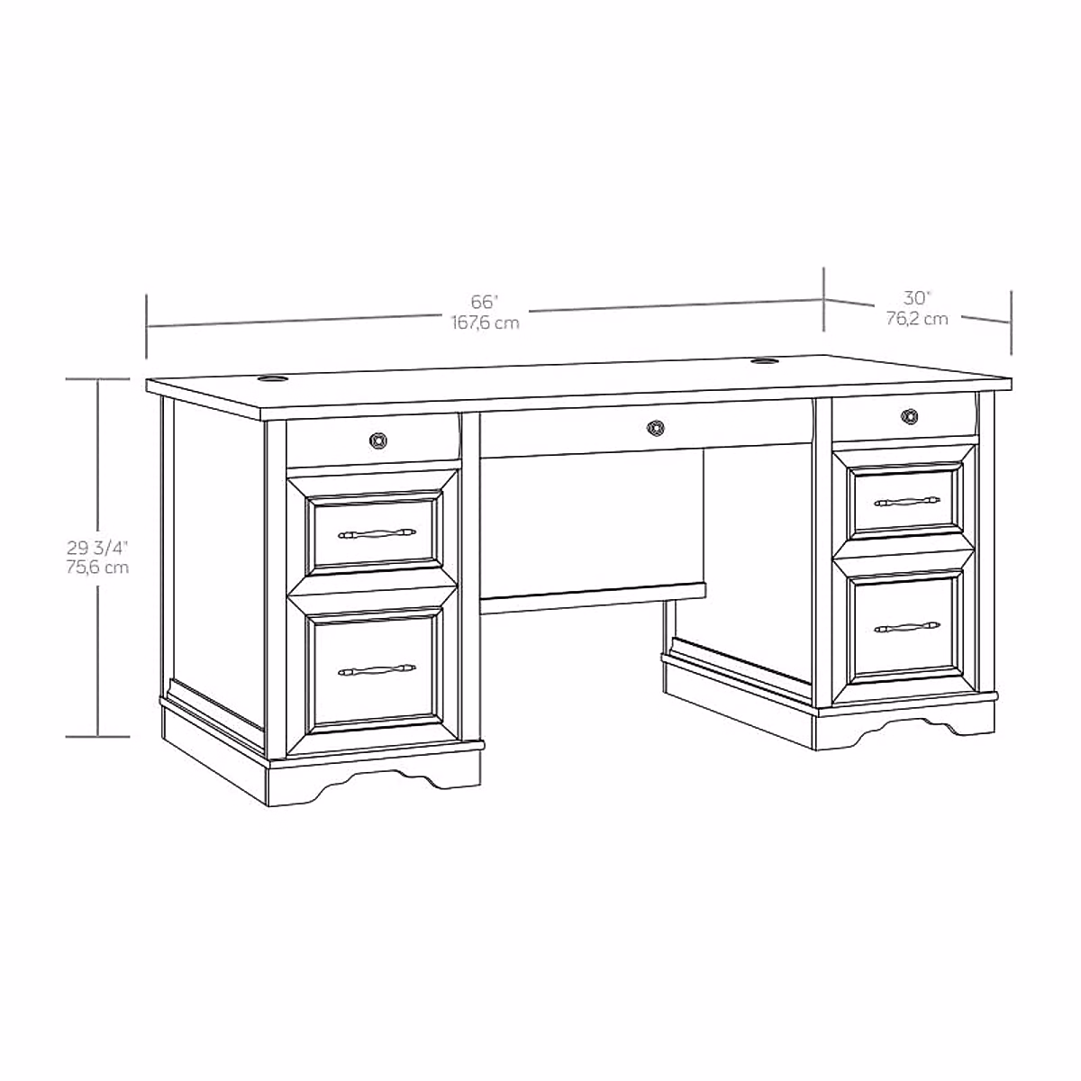 Sauder Rollingwood Engineered Wood Pedestal Desk in Brushed Oak