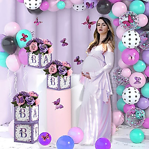 GOGOPARTY Purple Butterfly Floral Baby Shower Boxes Decorations - 4 Baby Shower Centerpiece Boxes Gender Reveal First Birthday Centerpiece Decors (Without Flowers)