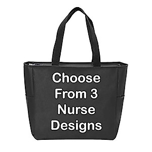 Personalized Monogram Tote Bag Nurse Doctor Appreciation Heart Stethoscope Initials Gift RN LPN CAN (Design #3/Black)