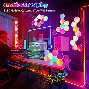 Hervika 8 Pack DIY Hexagon LED Lights, Music Sync RGB Gaming Lights with APP Smart Wall Lights for Bedroom Living Room Decor