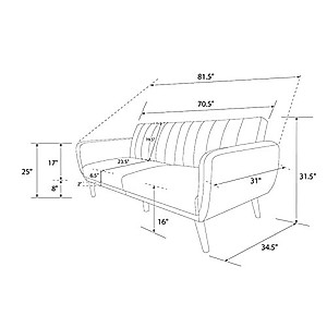 Sofa Futon, Premium Linen Upholstery and Wooden Legs, Blue Linen