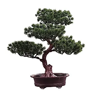 MAYiT Artificial Bonsai Welcoming Pine Tree, Simulation Potted Plant DIY Decorative Bonsai, Desk Display Fake Tree Pot Ornaments for Home, Office, Shop