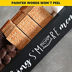 S'Mores Station, Farmhouse S’More Bar Holder with Cutout Handle, Wooden Smores Caddy, Smores Accessories Organizer, Smores Supplies Container Box, Smores Serving Tray (Black)