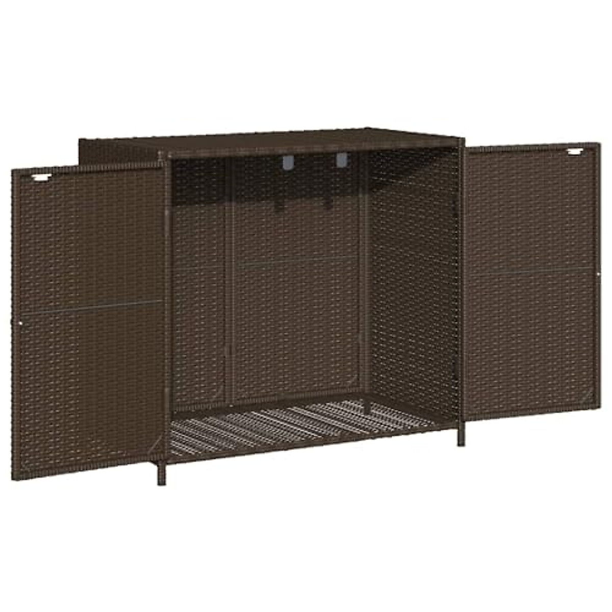 loibinfen Wicker Outdoor Storage Cabinet with Two Doors, Freestanding Outdoor Patio Storage Unit, Rattan Deck Box, Brown 32.7"x17.7"x29.9" Poly Rattan, -83