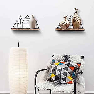 Homode Floating Shelves, Set of 2 Mountain Wall Shelves, Rustic Wood Display Storage Shelf with Metal Wire, Geometric Decor for Bathroom, Nursery, Bedroom, Office