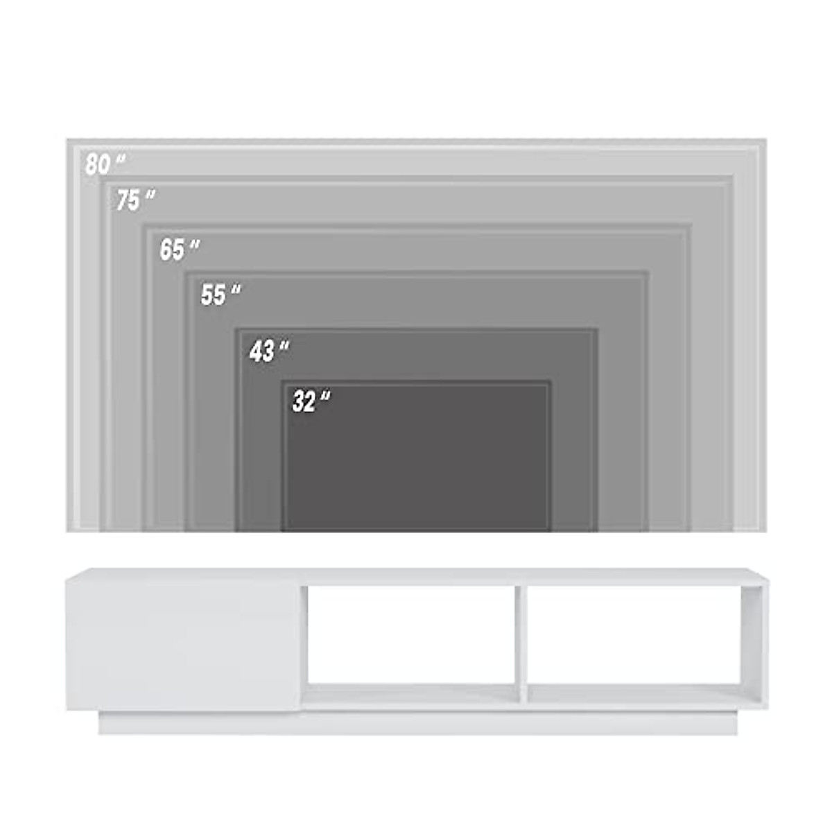 Minimadecor Modern TV Stand up to 75 inch Entertainment Center with Storage Mid-Century Smart Led TV for Living Room 70" TVs End Table, Lepando, White