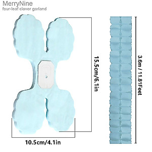 Reusable Party Streamers, MerryNine Four-Leaf Clover Paper Flower Garland for Party, Wedding Decoration, 11.81 Feet/3.6M Each, Pack of 6 (Four-Leaf Blue Set)