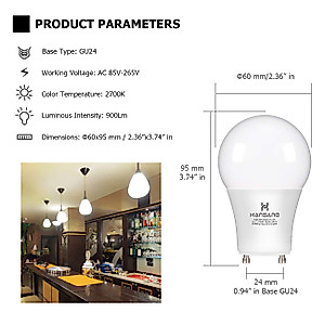 hansang GU24 LED Light Bulb,A19 Shape Bulb,9W (100W Equivalent),900 Lumens,2700K Warm White,Gu24 Twist Lock Base,Replacing CFL Ceiling Light for Home,Non-Dimmable 4 Pack