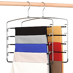 Hangers Space Saving Pants Hanger 2 Packs Non-Slip Stainless Steel Velvet Clothes Hanger, Pant Hangers Space Saving Trousers Scarves Ties Hanger Closet Storage Organizer