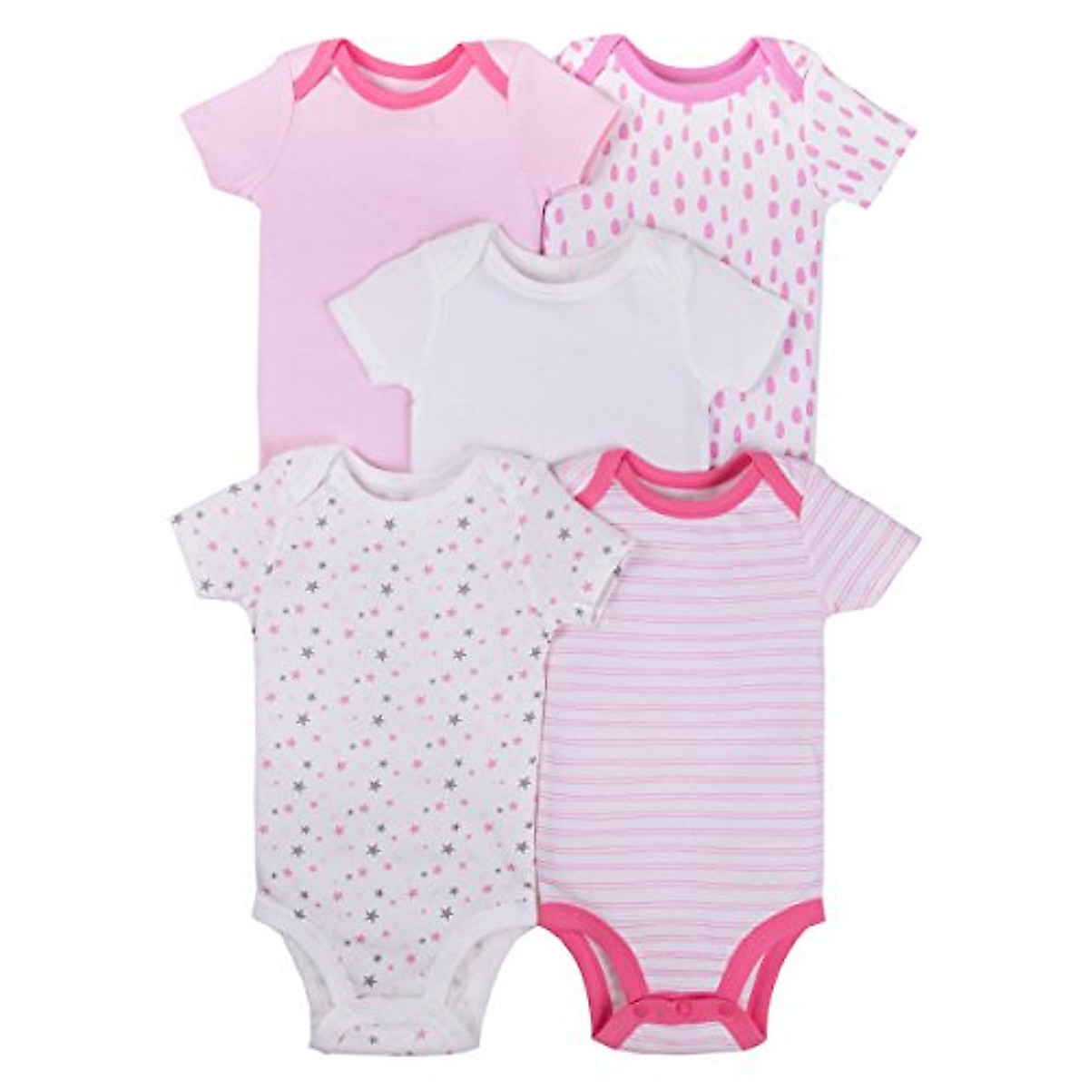 Lamaze Baby Girl's Organic 5 Pack Shortsleeve Bodysuits Pants, pink, 6M
