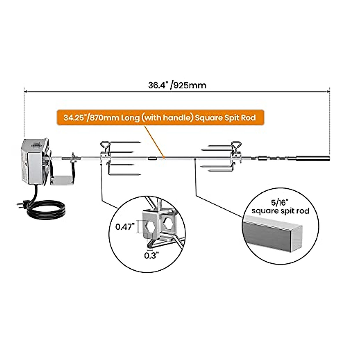 onlyfire Stainless Steel Rotisserie Kit Fits for Weber 7659 Spirit and Spirit II 200/300 Series Gas Grill