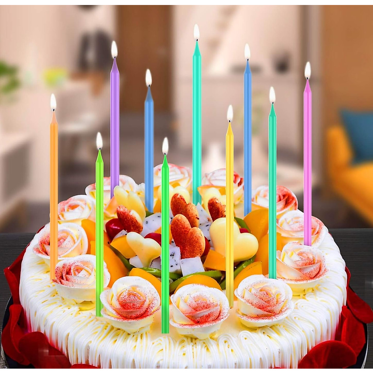Cwise-100 Count Rainbow Birthday Candles -Long Thin Cake Candles - Giant Pack Colorful Pencil Candles Birthday Candle - Birthday, Celebration, Wedding. Cake Decorations (100 PCS)