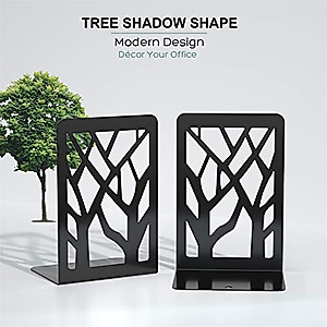 MaxGear Book Ends Tree Design Modern Bookends for Shelves, Non-Skid Bookend, Heavy Duty Metal Book Stopper for Books/CDs, Decorative Book Shelf for Home, 7 x 4.7 x 3.5”, Black (4 Pair/8 Pieces, Large)