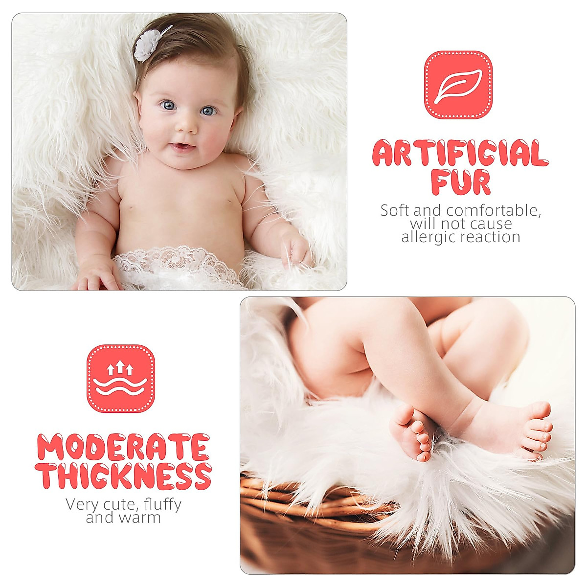 Amosfun Baby Photo Shoot Props White Fur Blanket for Baby Photoshoot Props Baby Shower Photo Props Newborn Photo Accessories Faux Fur Blanket Baby Photoshoot Props White Fluffy Rug