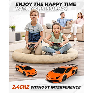BEZGAR Remote Control Car Licensed RC Car, 1:24 Lambo Toy Car for Kids, Lambo Aventador SVJ Remote Control Model Car Electric Sport Racing Hobby Car for 3 4 5 Year Old Boy Birthday Gift (Orange)