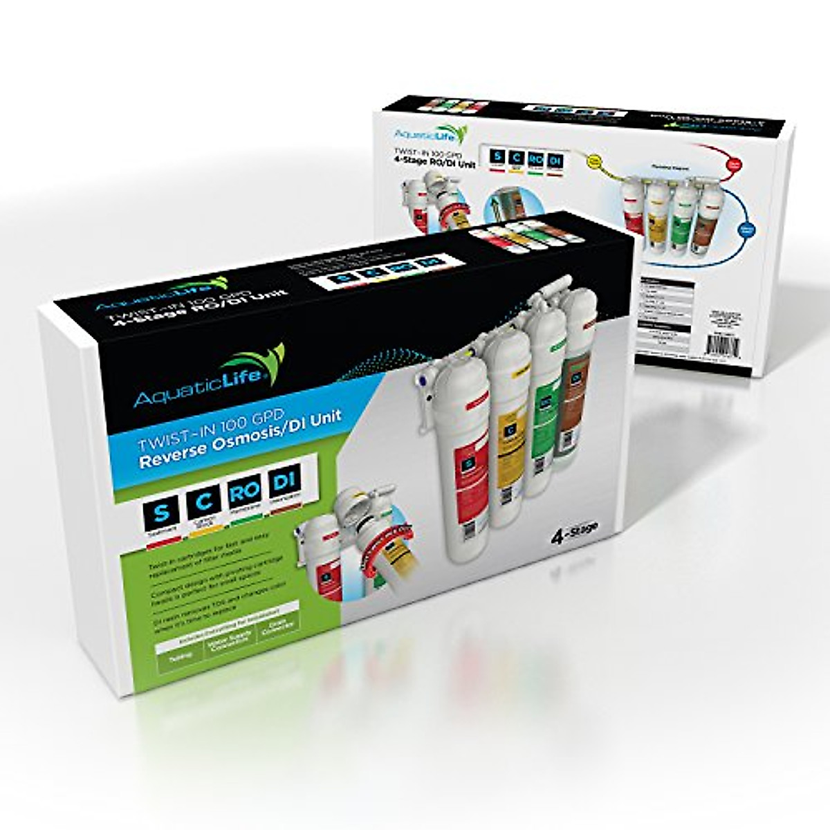 AQUATICLIFE Twist-in 100 GPD 4-Stage Ro Unit (Sediment, Carbon Block, Membrane, Deionization)