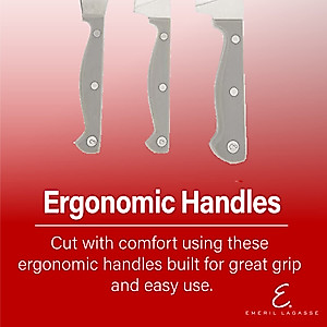 Emeril 3-Piece Specialty Cutlery Kitchen Knife Set (6.5" Nakiri, 5.5" Prep, & 4.75" Spreader Knives) (Grey)