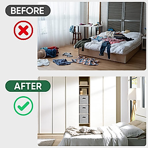 BALEINE Premium Foldable Cube Storage Bins, Collapsible Linen Fabric Cube Organizer with Aluminum Handles, 10.5" x 10.5" x11" Heavy Duty Cube Baskets, Winter Gray 4 Pack