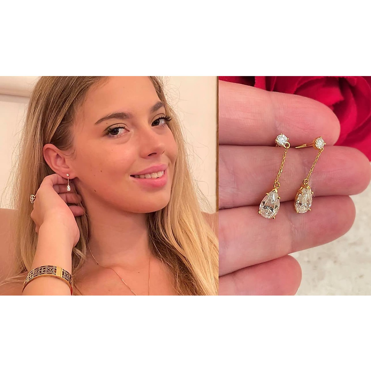 Luxurious Solid 18kt Yellow Gold 2ct Diamond Earrings for women 7x10mm Diamond Jewelry 2 carat Pear Shaped Diamond Solitaire Drop Earrings Her Mothers day Designer Handmade Jewellery GRA Certified 2ct