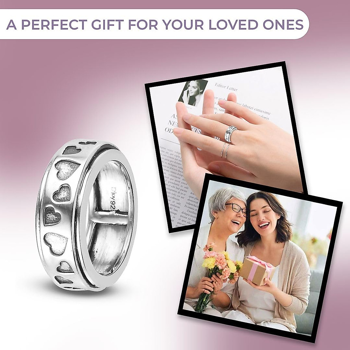 Shop LC Heart Spinner Anxiety Rings for Men Women 925 Sterling Silver Jewelry Love Wedding Band Stress Relief Gifts for Women Size 6 Birthday Gifts