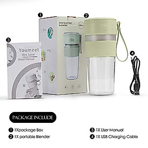 2BK Sports Blender Cup, One-handed Drinking Mini Blender for Shakes and Smoothies,Personal Blender with Rechargeable USB, Made with BPA-Free Material Portable Juicer, Vivid Green