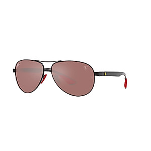 Ray-Ban RB8331M Scuderia Ferrari Collection Aviator Sunglasses, Matte Black/Purple Mirrored Silver Polarized, 61 mm