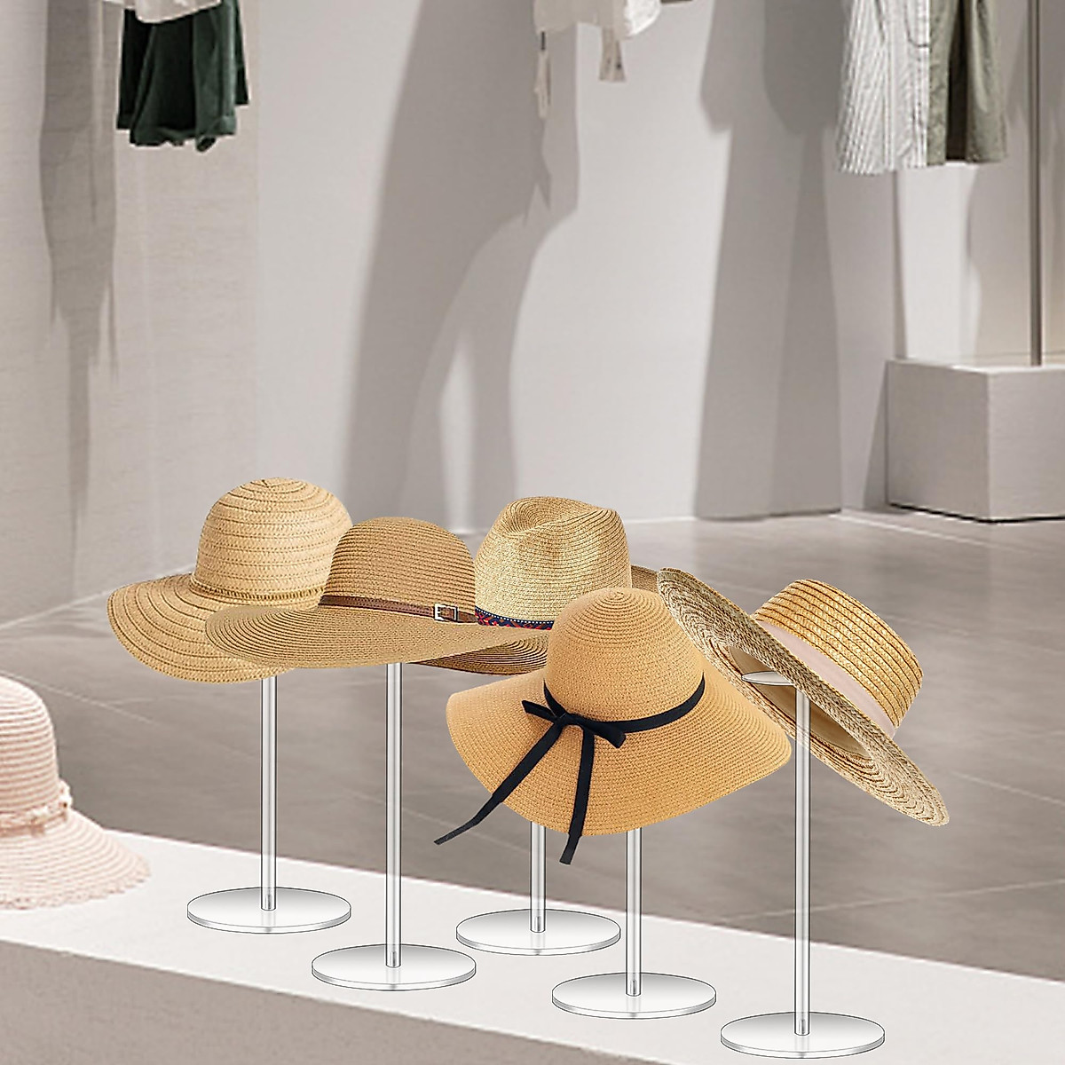 DIFENLUN 2 sets of acrylic hat stand wig display stand (13.8 "+11.8")/ Clear acrylic hat stand and wig display Hat stand Display hat stand/Round barbell base display wig display