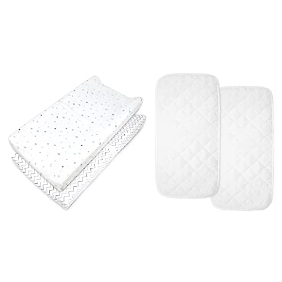 American Baby Company Changing Table Cover Set, 100% Cotton Fitted Changing Table Pad Cover Sheet (2 Pack) and Waterproof Changing Table Pad Liners (2 Pack), for Boys and Girls