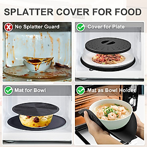 3 in 1, JesDiary Microwave Cover & Multi-purpose Mat-10" as Bowl Holder, 8" as Bowl Lid, Cover for Plate Food Splatter Guard & Kitchen Colander Gadget,Collapsible BPA Free Dish Washing Safe,Dark Grey