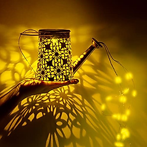 Skcoipsra Solar Watering Can with Lights, 50LEDs Solar Garden Decor with String Lights, Waterproof Decorative Hanging Outdoor Latern for Patio Yard Lawn Pathway, Christmas Decor