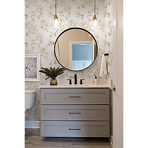 Safiyya 118"x17.3" Peel and Stick Wallpaper Gold and White Contact Paper Floral Wallpaper Self Adhesive Removable Wallpaper for Bedroom Covering Vinyl Rolls