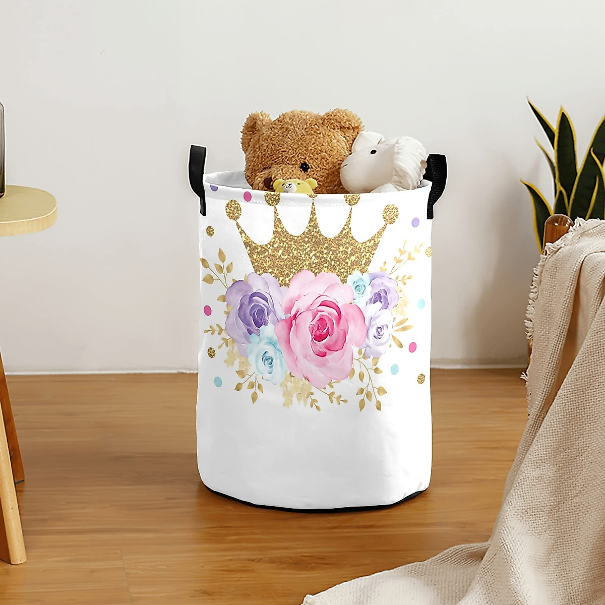 Personalized Custom Beautiful Flower Pattern Laundry Baskets with Name Waterproof Laundry Hampers Storage Baskets with Handles for Baby Boys Girls Gift