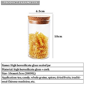 VASANA 2PCS Glass Food Storage Containers 300ml/10oz Kitchen Storage Containers With Cork Lids Empty Clear Glass Bottles for Coffee Bean Dry Goods Tea Storage