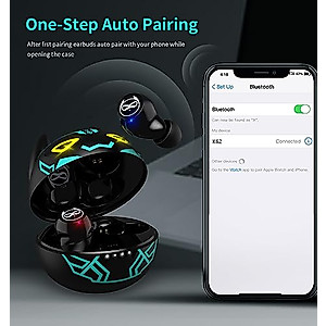 Togetface Kids Wireless Earbuds for Small Ears, Touch Control Headset Stereo Sound in-Ear Headphones, Bluetooth 5.1 Noise Reduction Earphones with Black Blue Cartoon Blinking Eyes Charging Case