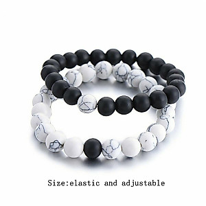 Healing Beads Matching Bracelets for Couples,Marble Black Crystal Agate Natural Stone Bond Touch Bracelet for Women Men,Long Distance His and Her Bracelets (2 Pcs)