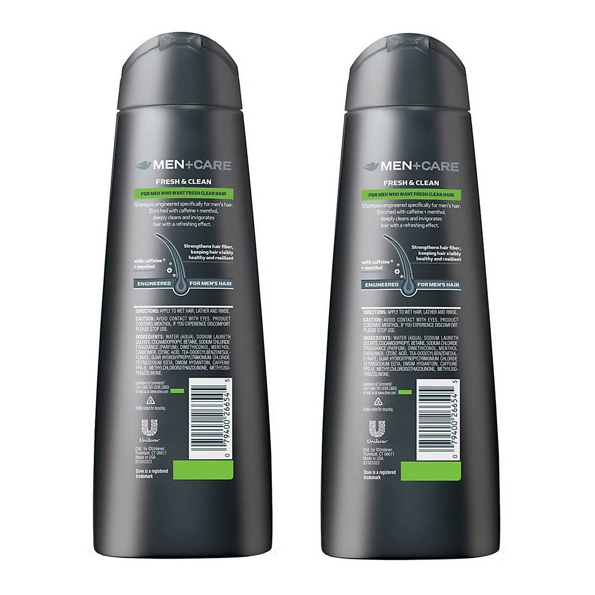 Dove Men+Care Fortifying 2 in 1 Shampoo and Conditioner, Fresh and Clean for Normal to Oily Hair with Caffeine and Menthol to Help Strengthen & Nourish Hair, 12 fl oz, Pack of 2
