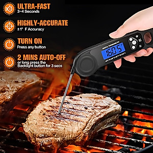 AMMZO Digital Meat Thermometer for Grilling, Instant Read Food Thermometer Waterproof with Backlight for Cooking, Deep Fry, BBQ, Grill, Smoker and Roast