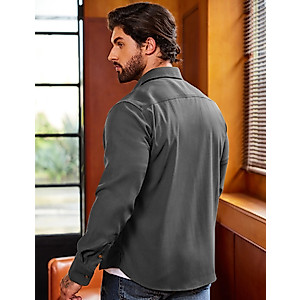COOFANDY Men's Shirt Jacket Lightweight Flannel Plaid Shirt Long Sleeve Button Shirts Dark Grey