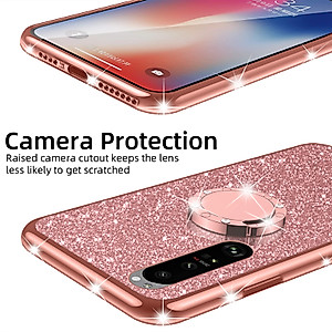 nancheng for Sony Xperia 1 III Phone Case (2021) with Ring Kickstand Lanyard Shockproof Protection Cover - Rose Gold