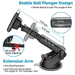 Car Phone Mount Magnetic,APPS2Car Dashboard,Windshield and Air Vent Mount,Phone Holder for Car,Universal Magnetic Phone Car Mount with Powerful Suction Cup,Built-in Strong 6 Magnets for all CellPhones