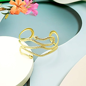 RechicGu Gold Chic Egypt Cleopatra Swirl Snake Arm Cuff Armlet Armband Open Bangle Bracelet