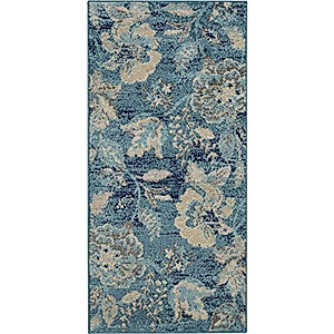 Nourison Tranquil Floral Turquoise 2' x 4' Area -Rug, Easy -Cleaning, Non Shedding, Bed Room, Living Room, Dining Room, Kitchen (2x4)