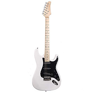 Electric Guitar 39" inch Complete Beginner Starter kit Full Size with 20w Amp,w/Strap,Bag,Guitar Amplifier,Power Wire,Plectrum,Tremolo Bar (White)