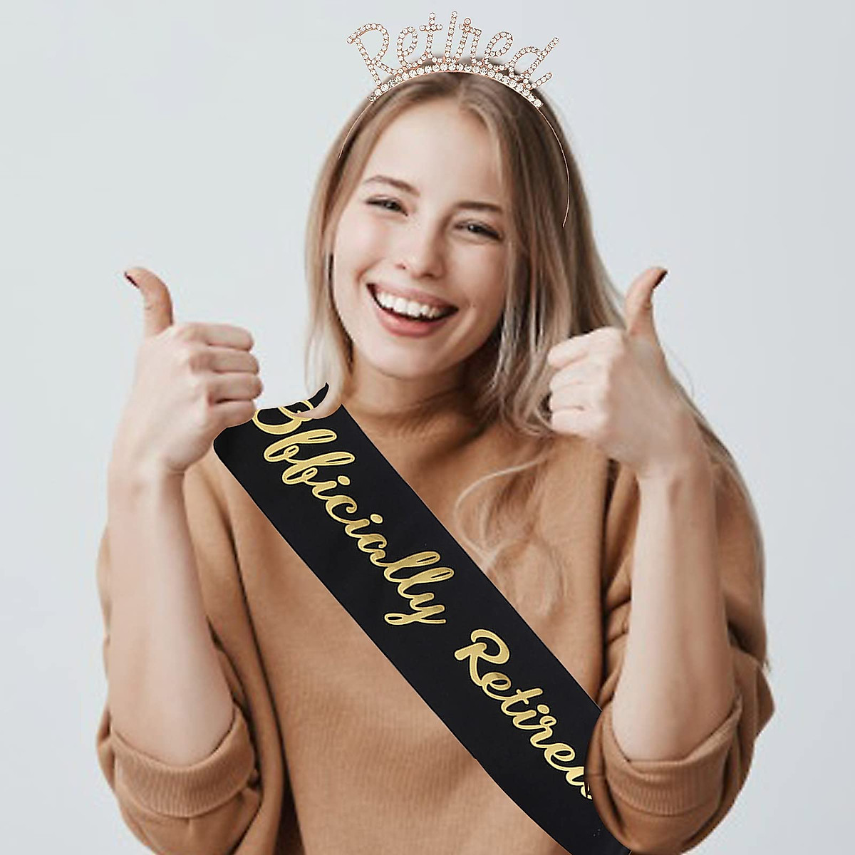 Siutaga Officially Retirement Party Set Gold Retired Tiara Crown Headband and Black Belt with Gold Lettering Retirement Party Supplies Retirement Gifts for Women