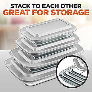 SereneLife Rectangular Glass Bakeware Set - 4 Sets of High Borosilicate with PE Lid, Heat-Resistant, Non-Slip Design, Convenient to Use & Easy to Clean, Elegant Design, Color White - SL4PBK22