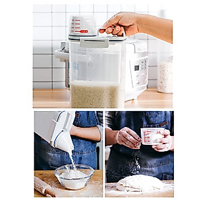 BOLESHU 3 PCS Rice Bin 2L Rice Container, 3 Pcs Airtight Cereal Container Rice Barrel Dry Grain Dispenser Thicken Rice Cylinder Clear Food Storage Box with Airtight Design Measuring Cup Pour Spout