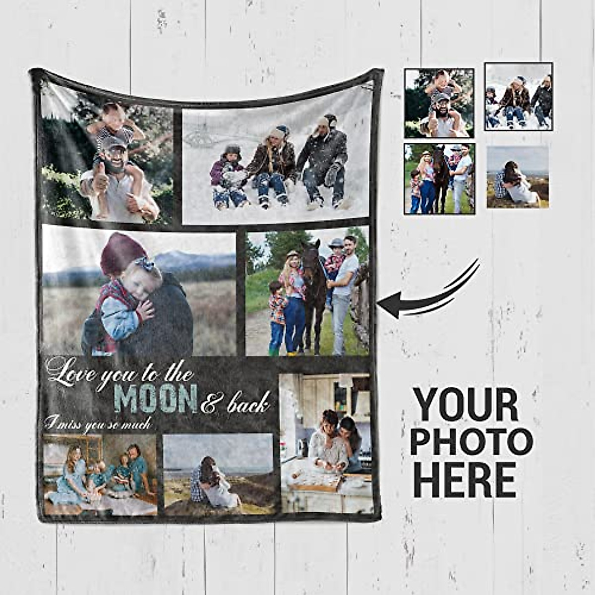 Launchigo Customized Photo Blanket - Collage Blanket with Text. Make Your Own Fleece Throw Blanket. Gift for Anniversary, Thanksgiving, Birthday & Christmas. (Photo Blanket 22, 50"X60")