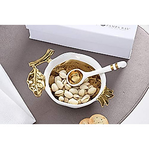 Pampa Bay Get Gifty Bowl and Spoon Set for Soup, Snacks, Nuts and More, Gold Pomegranate
