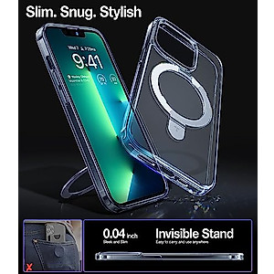 TORRAS 360° Rotatable Ring for iPhone 14 Pro Case [Compatible with Magsafe] with Stand, Magnetic Ring Mil-Grade Shockproof Translucent Back Slim 14 Pro Phone CaseOstand R, Mist Clear