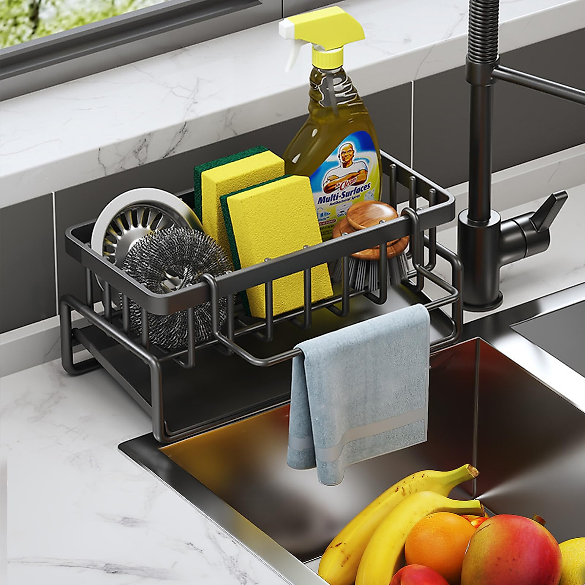 HWultra Sponge Holder for Kitchen Sink, with Two Brush Holder and Stainless Steel Self Drain Tray (1 sponge holder+ 2 small holder)